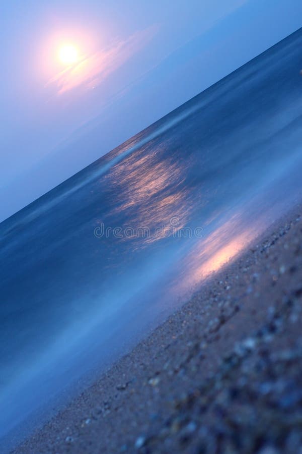 Full Moon Over a Beach at Night Stock Image - Image of beauty, blue ...