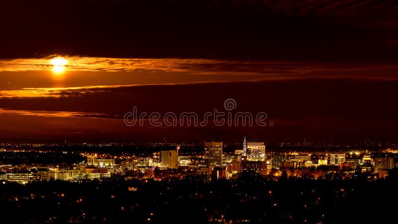 Full Moon Over Boise Idaho at Night Stock Image - Image of idaho, night ...