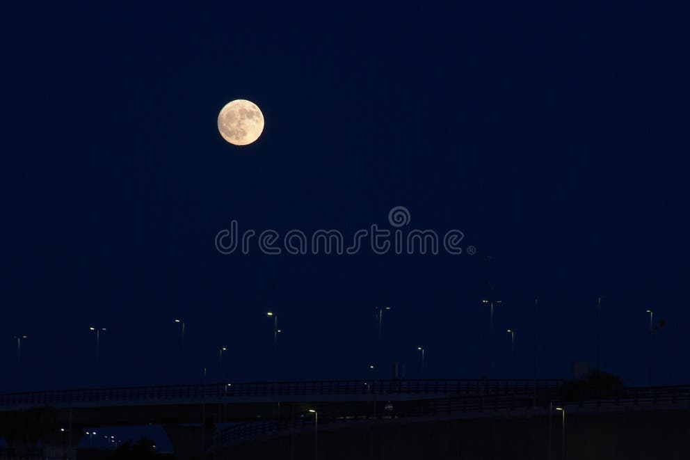 Full Moon Over a Bridge at Night Stock Image - Image of natural ...