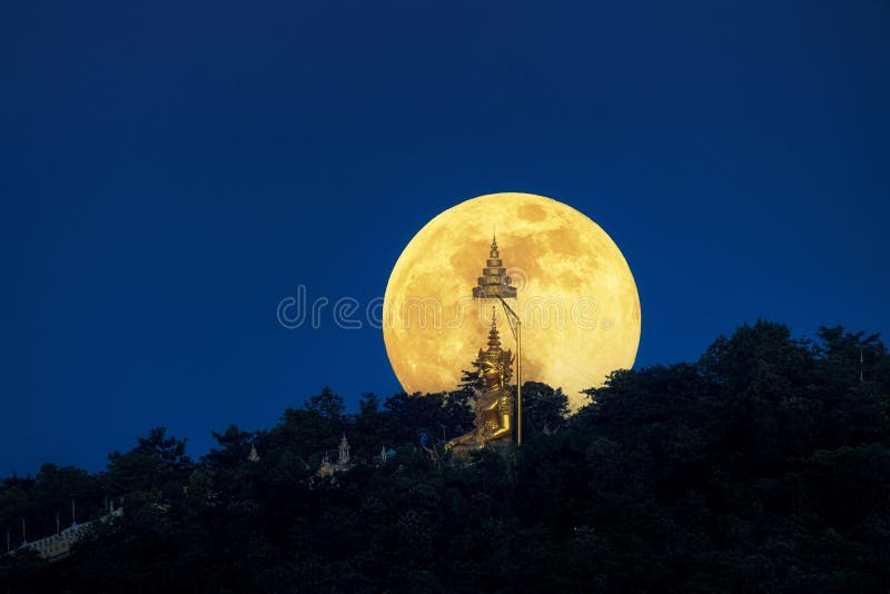 Full Moon Over Buddha Statue in Chiang Mai, Thailand Stock Image ...
