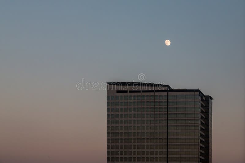 Full Moon Over Building at Dusk Stock Image - Image of architecture ...