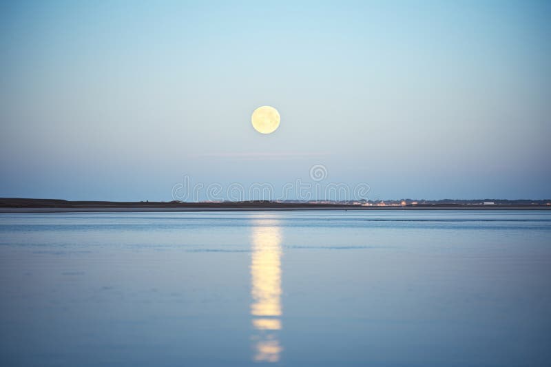 Full Moon Over Calm High Tide Sea Stock Photo - Image of night, serene ...