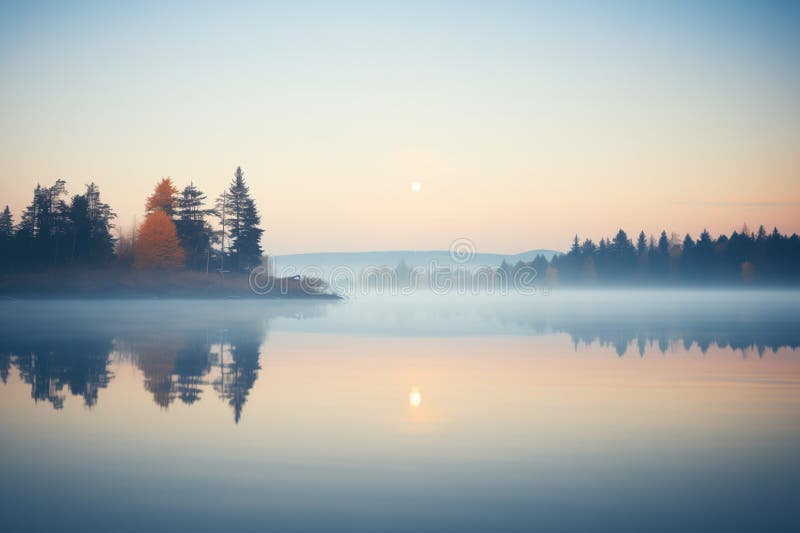 Full Moon Over a Calm Lake with Mist Stock Image - Image of water ...