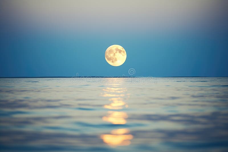 Full moon over calm ocean stock photo. Image of generated - 303734874
