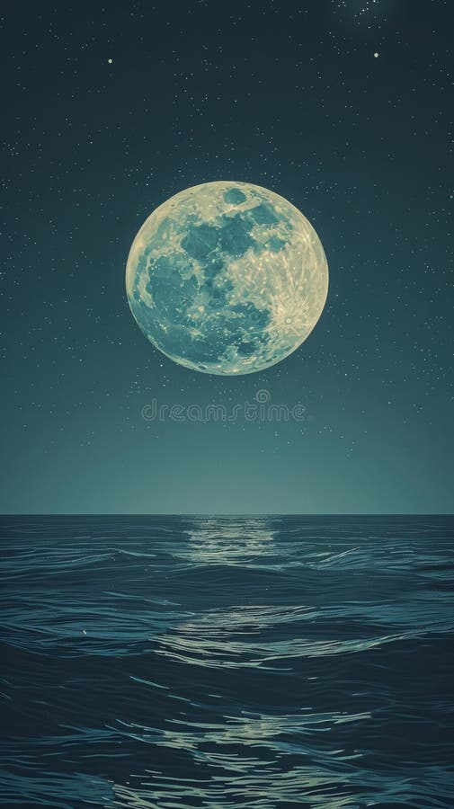 Full Moon Over Calm Ocean at Night Stock Image - Image of serenity ...