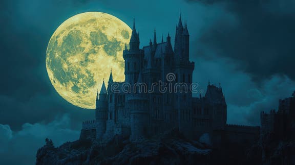 Full Moon Over Castle stock photo. Image of eerie, castle - 380108936