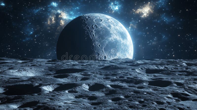Full Moon Over a Cratered Lunar Surface Stock Illustration ...