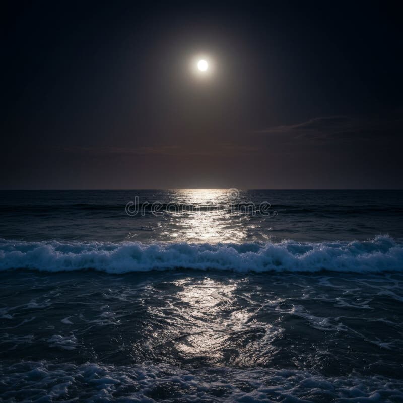 Full Moon Over Dark Ocean Waves at Night Stock Photo - Image of moonlight, amazing: 380552132