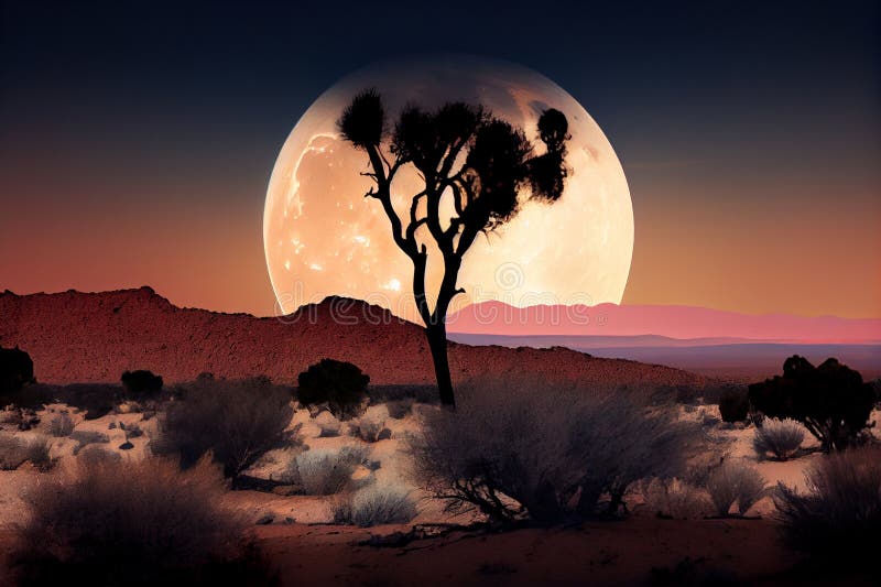 Full Moon Over the Desert. AI Generated Stock Illustration ...