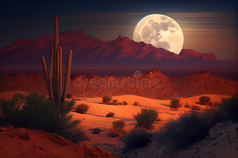 Full Moon Over the Desert. AI Generated Stock Illustration ...