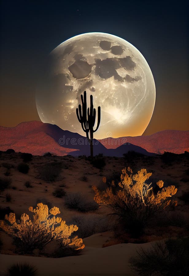 Full Moon Over the Desert. AI Generated Stock Image - Image of desert ...