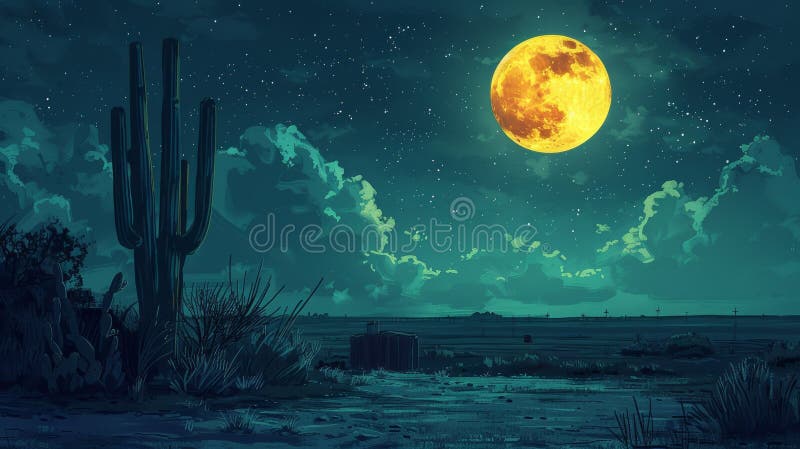 Full Moon Over Desert Landscape at Night Stock Image - Image of nature ...