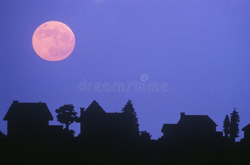 Full Moon Over Family Homes Stock Image - Image of cutout, full: 23179339