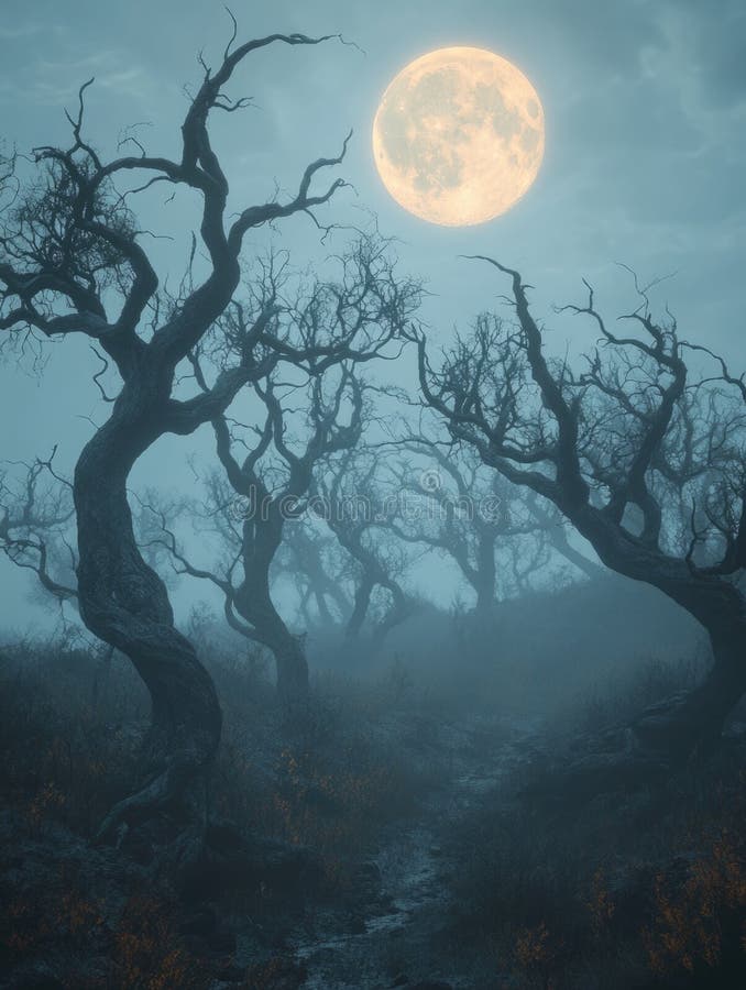 Full moon over forest stock image. Image of trees, nighttime - 378779795