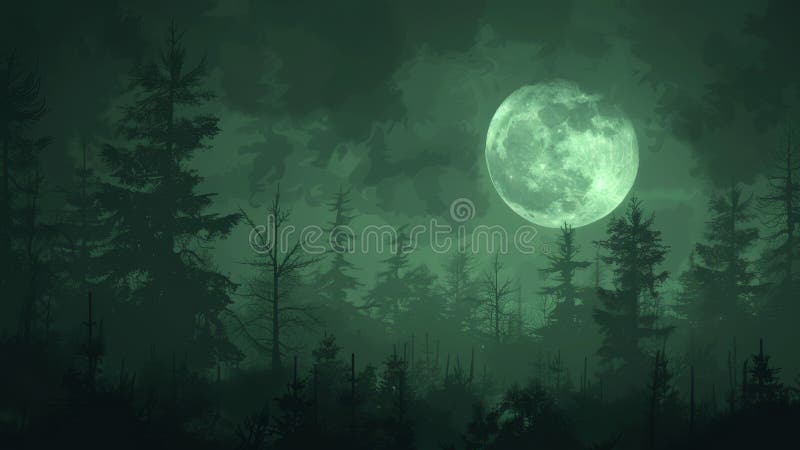 Full Moon Over the Forest in the Misty Night Stock Illustration ...
