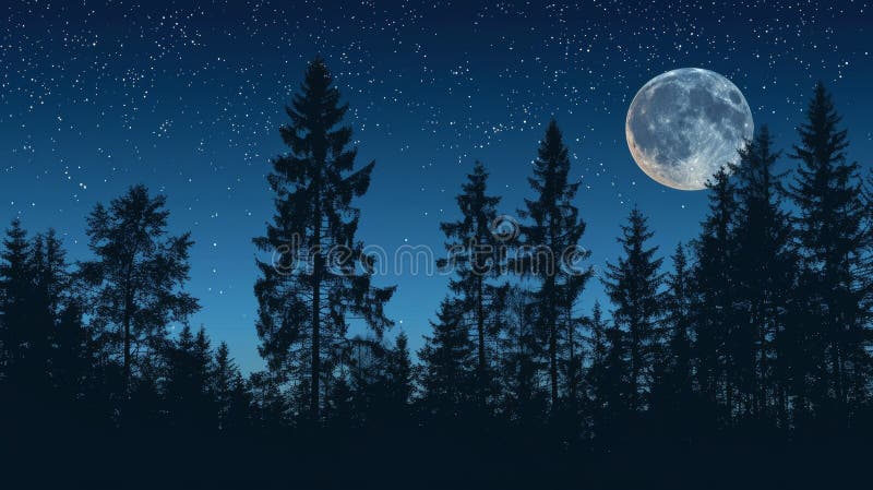 Full Moon Over a Forest at Night Stock Photo - Image of moon, woodland ...