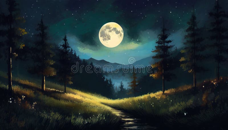 Full Moon Over Forest Stock Illustrations – 1,158 Full Moon Over Forest ...