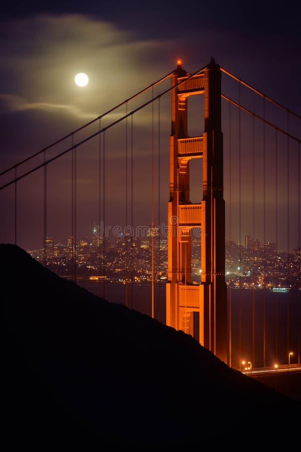 Full Moon Over the Golden Gate Stock Photo - Image of moon, harbor ...