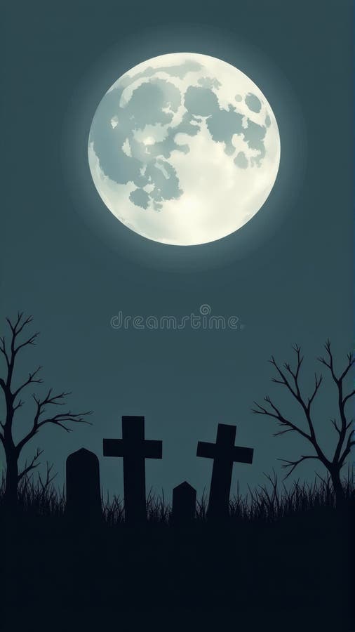 Full Moon over Graveyard stock illustration. Illustration of night ...