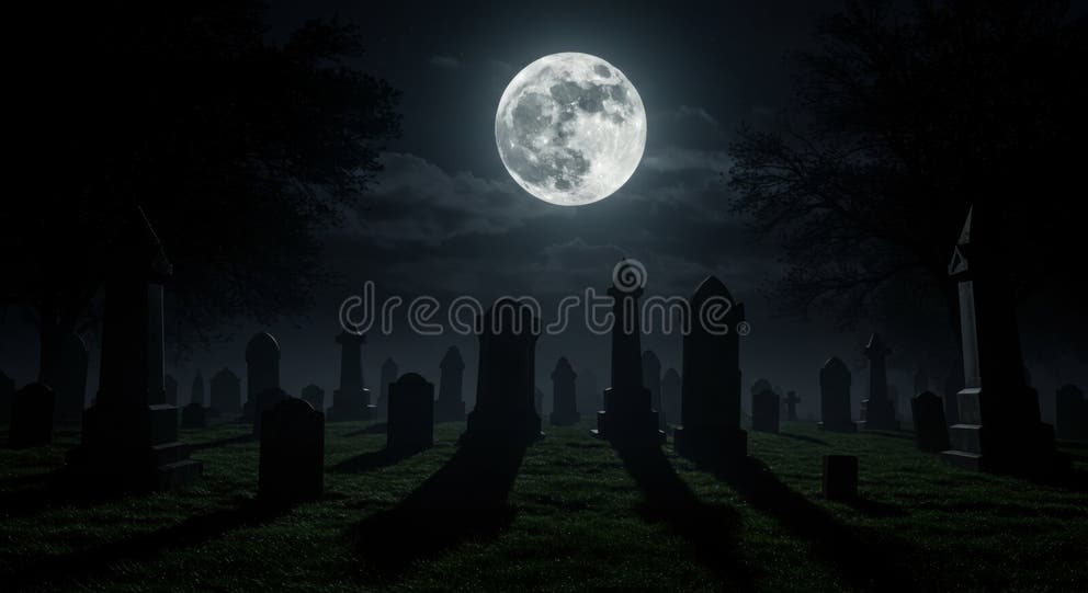 Full Moon Over a Graveyard at Night Stock Photo - Image of atmosphere ...