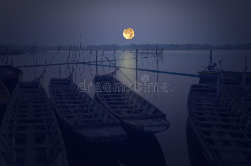 Full Moon Over the Lake in the Evening Stock Photo - Image of night ...