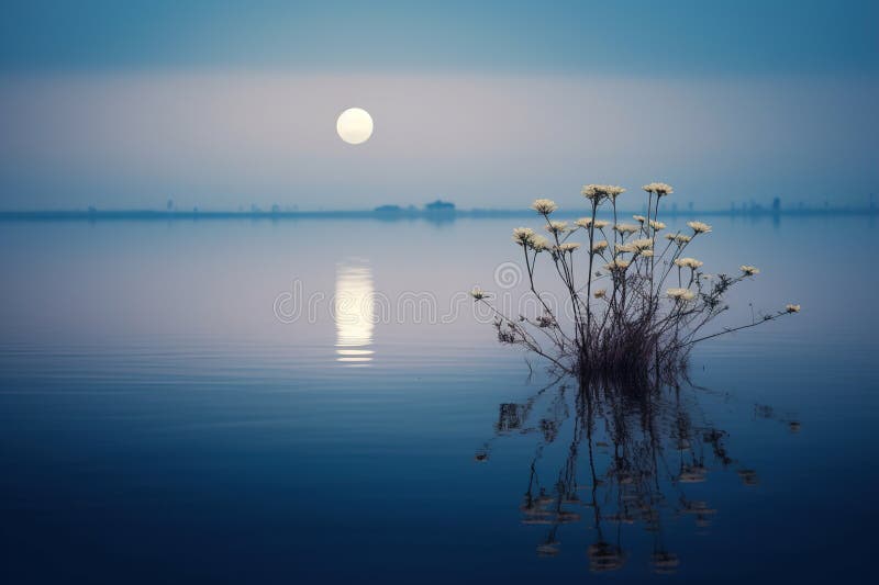 Full Moon Over the Lake. Lunar Landscape. Generative AI Stock ...