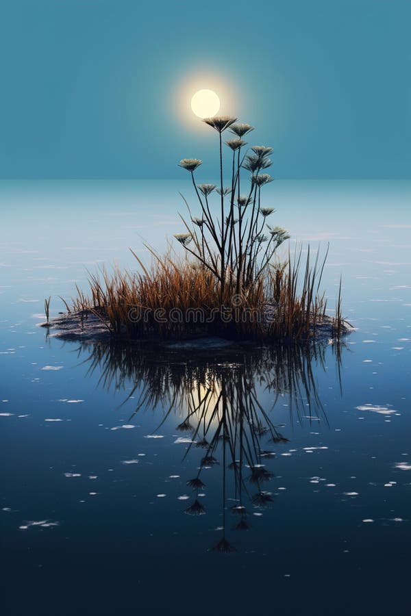 Full Moon Over the Lake. Lunar Landscape. Generative AI Stock ...