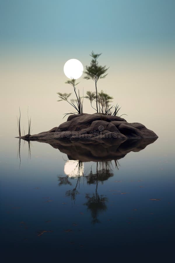 Full Moon Over the Lake. Lunar Landscape. Generative AI Stock ...