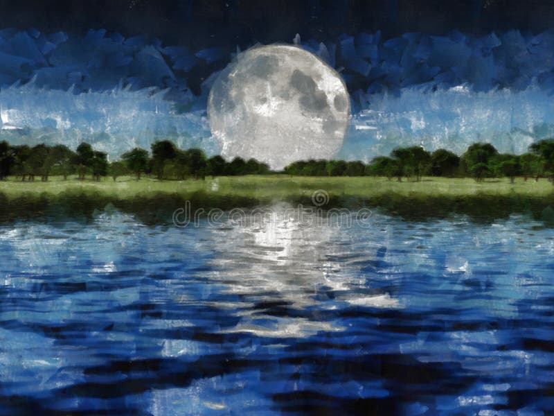 Full moon over landscape stock illustration. Illustration of relaxation ...