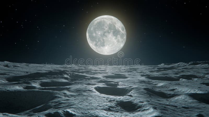 Full Moon Over Lunar Surface Night Space Landscape Stock Illustration ...