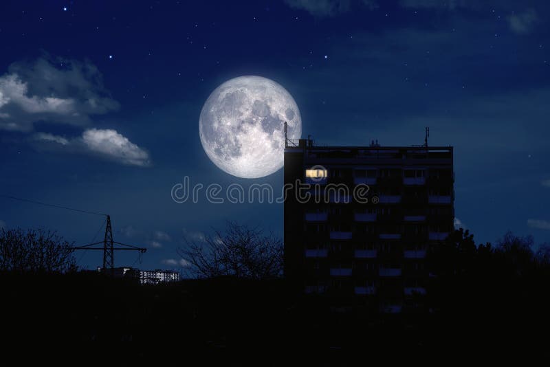 Full Moon Over a Modern Building Stock Photo - Image of space, mystical ...