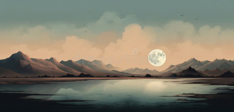 Full Moon Over Mountain Range Stock Image - Image of hills, moonshine ...