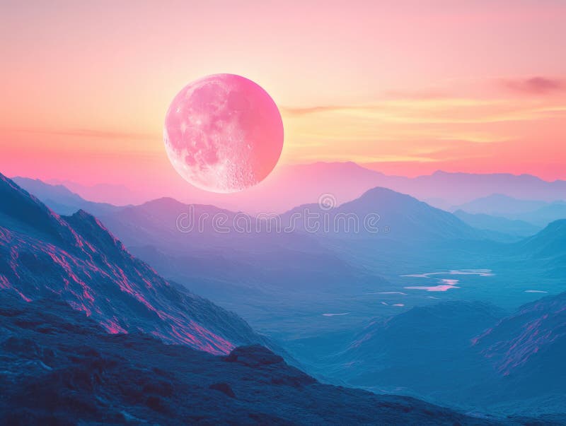 Full Moon Over Mountain Range Stock Image - Image of sunrise, scenery ...