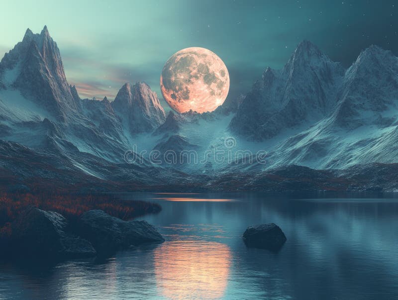 Full Moon Over Mountain Range Stock Photo - Image of landscape ...