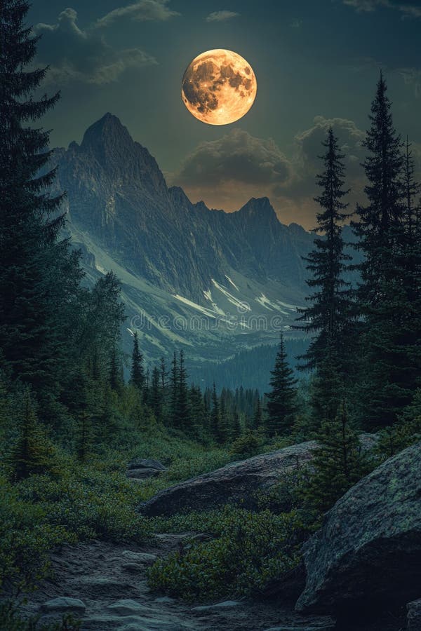 Full Moon Over Mountain Range Stock Image - Image of celestial, scenic ...