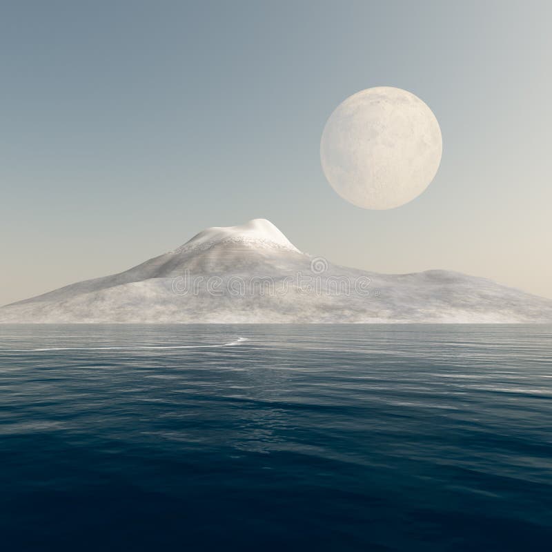 Full Moon Over Mountain Sea Stock Illustration - Illustration of clear ...