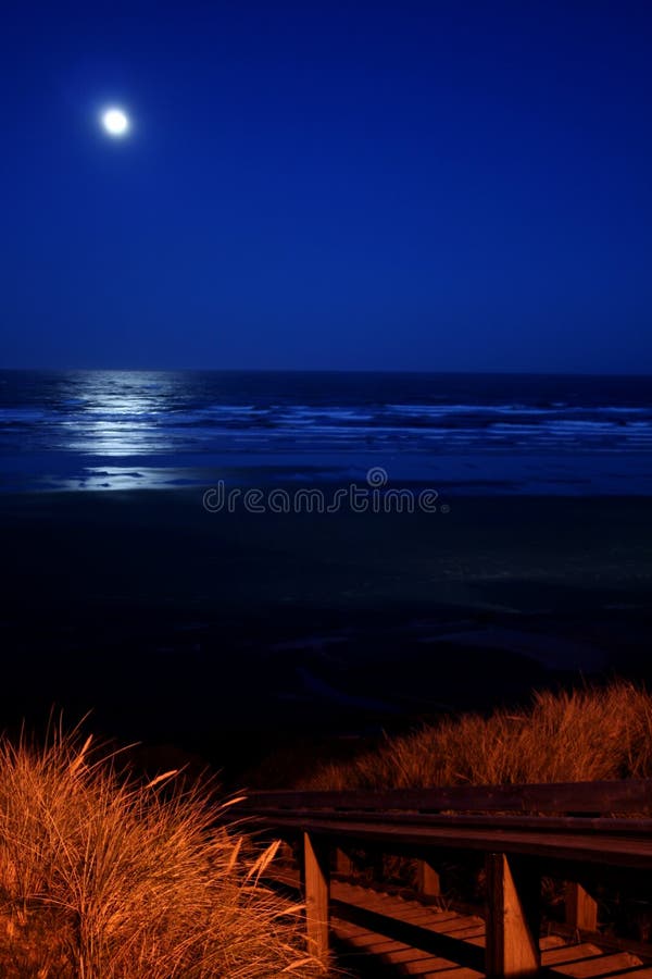 Moon Over Ocean, Night Scene Stock Image - Image of night, calm: 45351409