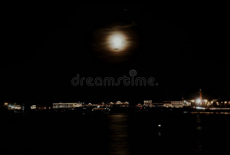 Full moon over night city stock image. Image of city - 260560245