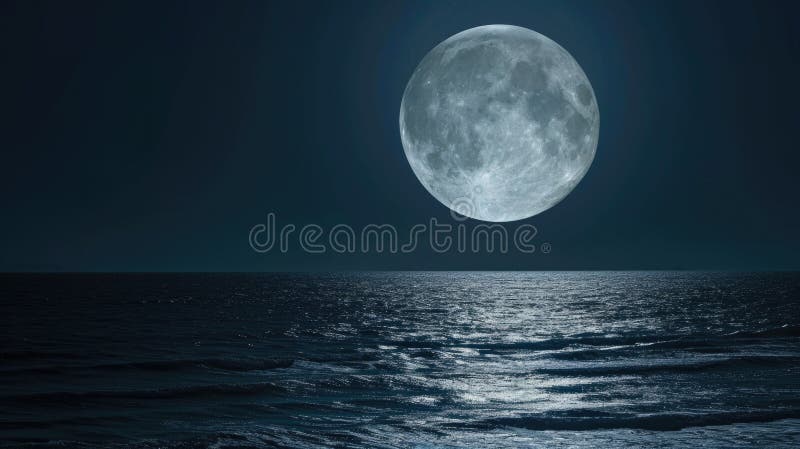 A Full Moon Over the Ocean at Night Stock Photo - Image of galaxy ...
