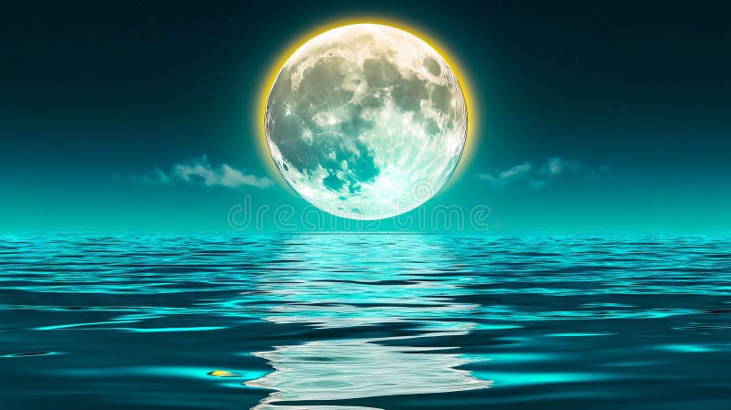A Full Moon Over the Ocean at Night with a Reflection in the Water ...