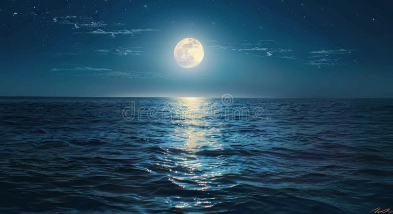 Full Moon Over the Ocean at Night Stock Photo - Image of moonlight ...