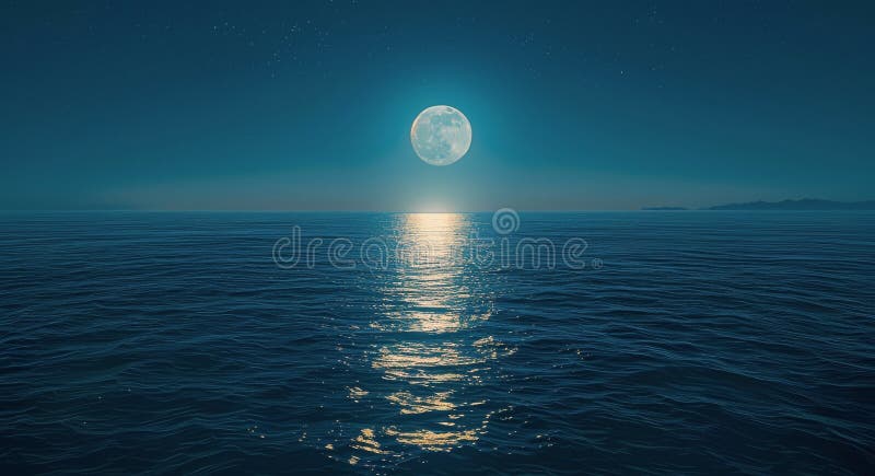 Full Moon Over the Ocean at Night Stock Image - Image of generative ...