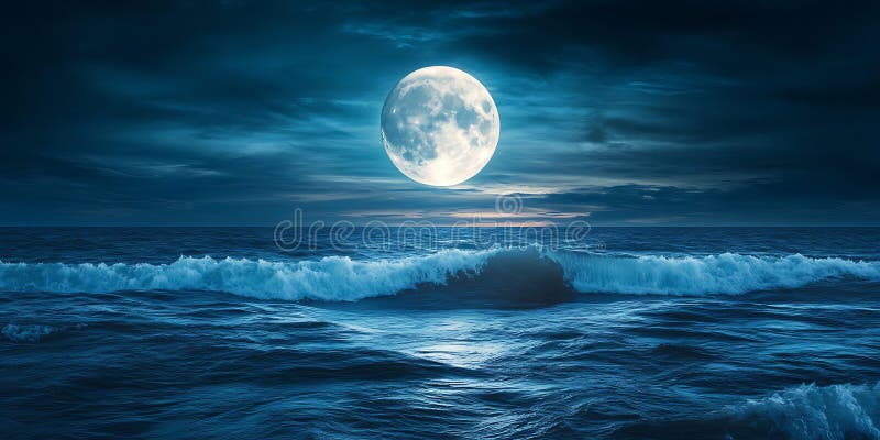 Full Moon Over Ocean: Night Sky Background Image Stock Illustration ...