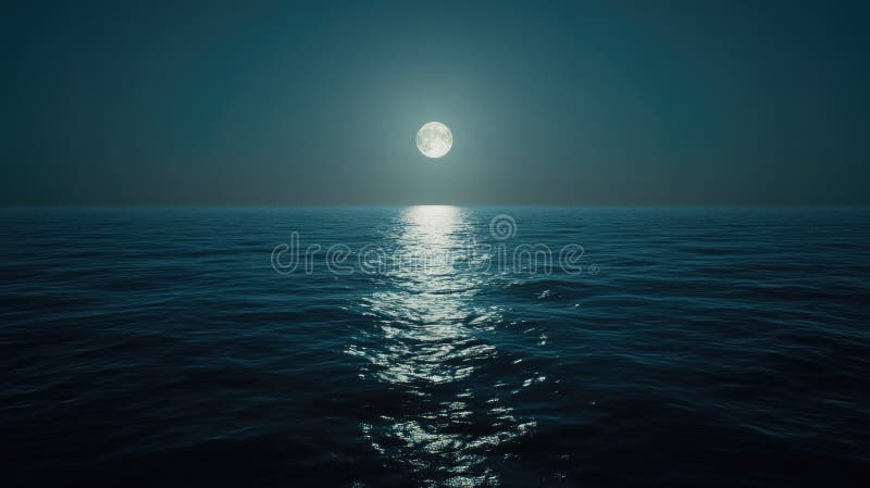 Full Moon Over Ocean stock photo. Image of serene, water - 375814172