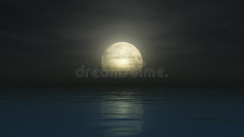 Moonlight Over Ocean Waves Washing Beach Sand, Full Moon Glow. Full ...