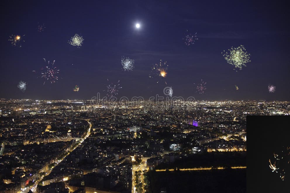 Full Moon Over Paris with Firework Stock Image - Image of culture ...