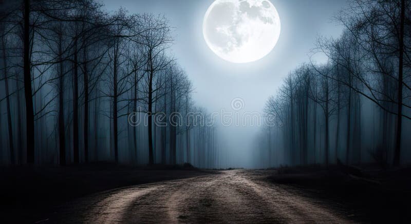 Full Moon Over Path in the Winter Forest with Copy Space Generative Ai ...