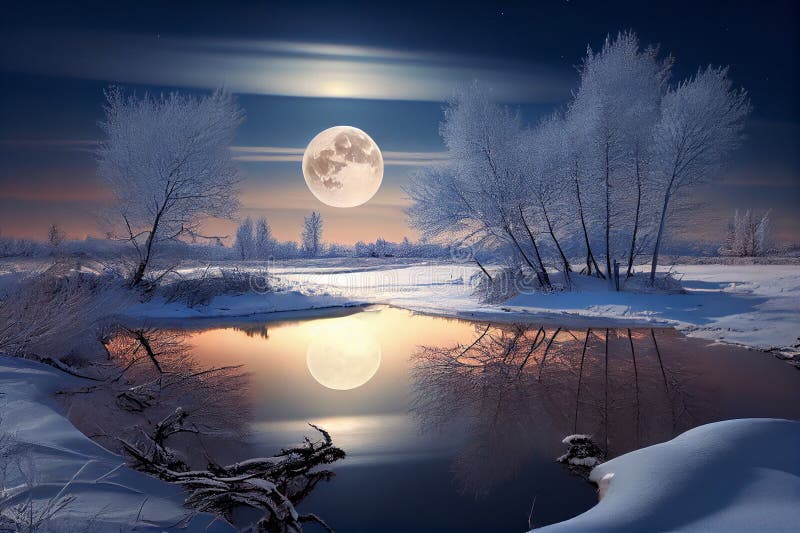 Full Moon Over a Picturesque Winter Landscape. AI Generated Stock ...