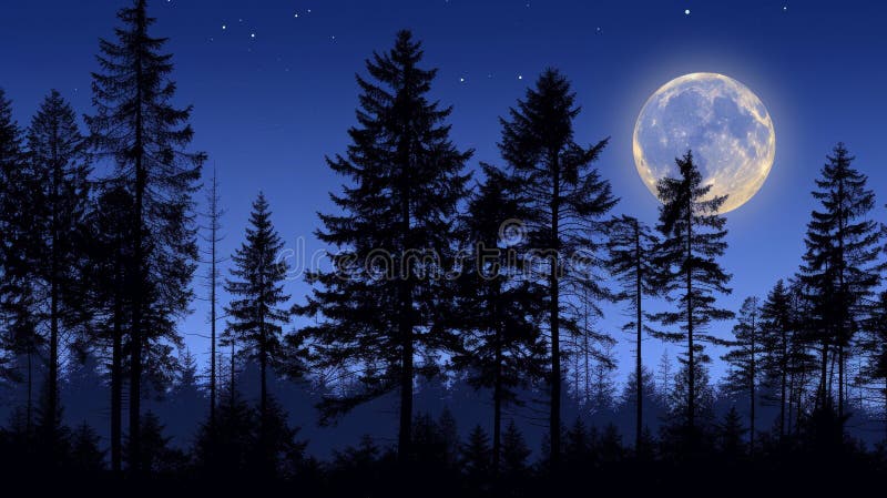 Full Moon Over Pine Forest at Night Stock Photo - Image of forest ...