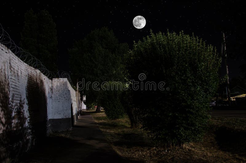 Full Moon Over Quite Village at Night. Beautiful Night Landscape of Old ... Full Moon Over Quite Village at Night. Beautiful Night Landscape of Old ...